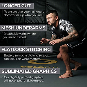 Gold BJJ Jiu Jitsu Rashguard - Camo Short Sleeve Rash Guard Compression Shirt for No-Gi, Gi, & MMA (Black Camo, L)