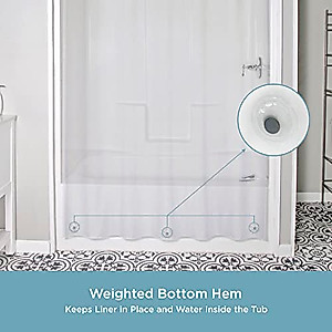 Kenney Lightweight 3 Gauge Waterproof PEVA Shower Curtain Liner with Durable Eyelet Hang Holes and Weighted Magnetic Hem for Bathroom, 70" W x 72" H, Clear
