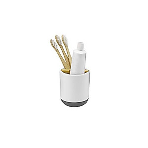 Full Circle Keep It Clean Ceramic & Bamboo Toothbrush Holder, White, Dry Earth Disk