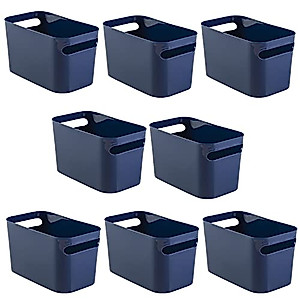 mDesign Deep Plastic Bathroom Vanity Storage Bin with Handles - Organizer for Hand Soap, Body Wash, Shampoo, Lotion, Conditioner, Hand Towel, Hair Brush, Mouthwash - 10" Long, 8 Pack - Navy Blue