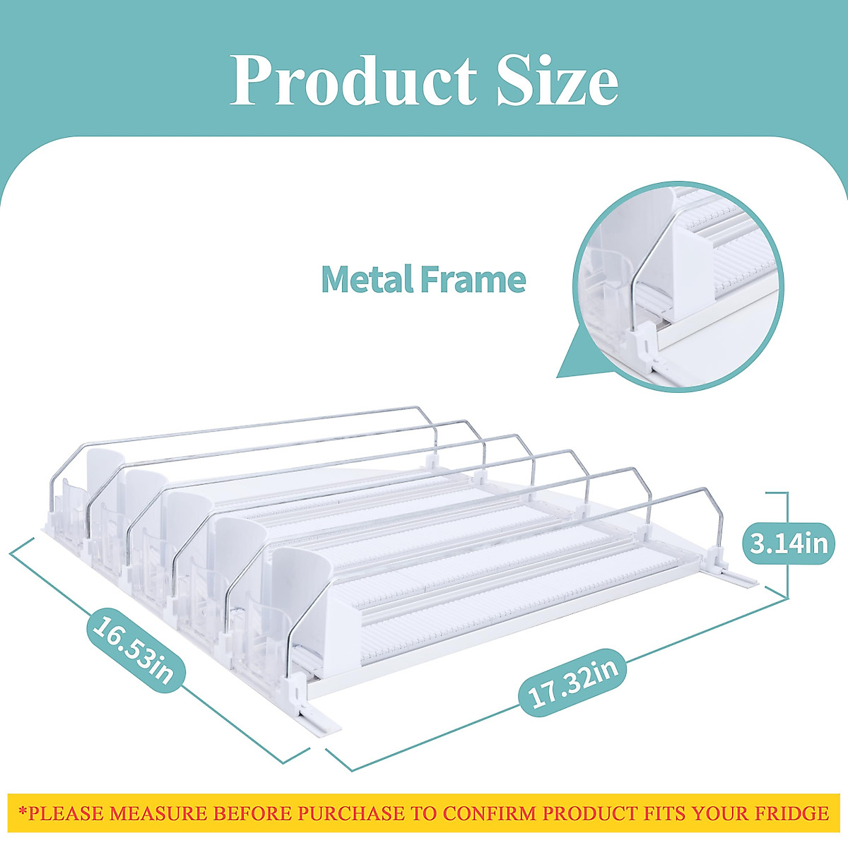 Drink Organizer For Fridge - Fridge Organizers Self Pushing Drink Dispenser, Drink Dispenser for Fridge w/Smooth Spring & Conveyor Belt, Adjustable 6 Can & Can Organizer for Refrigerator, 17.3"D