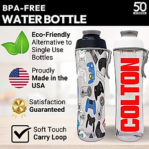 50 Strong Kids Water Bottle with Times to Drink | 24oz BPA-Free Reusable Water Bottles with Time Marker | Durable Plastic Design Perfect for School | Leakproof Chug Cap & Carry Loop | Made in USA