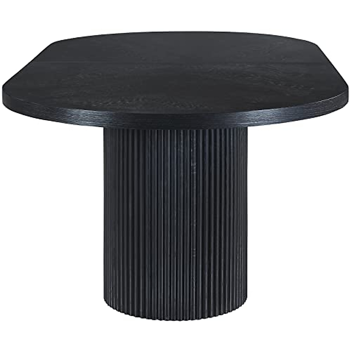 Meridian Furniture 725Black-T Belinda Collection Mid-Century Modern Solid Wood Black Oak Veneer Dining Table, Oval Design, Fluted Bases, 2 Leaves Included, 90"/106.5"/123" W x 47.5" D x 31" H, Black