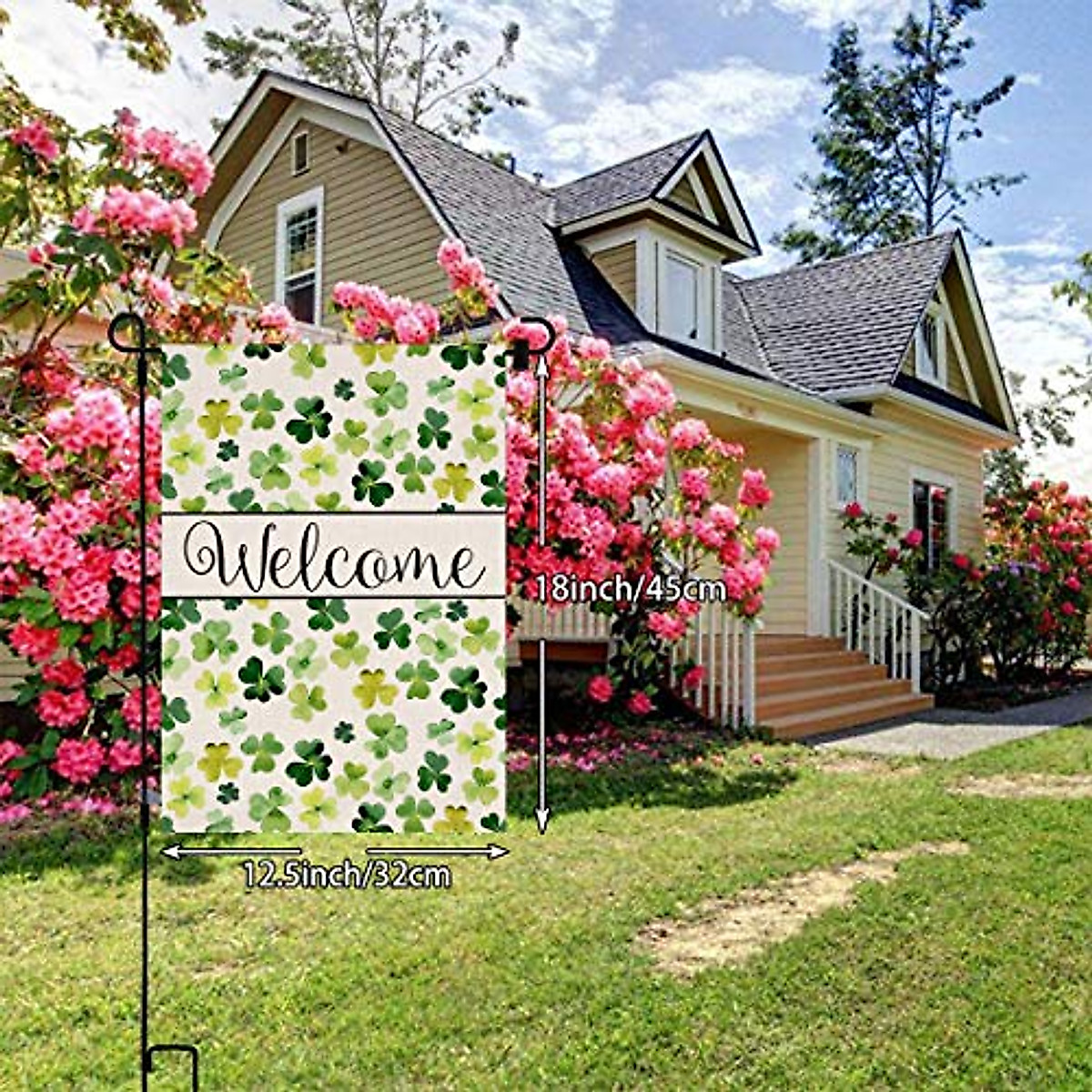 Welcome Spring St. Patrick's Day Small Garden Flag Vertical Double Sided Burlap Yard Outdoor Decor 12.5 x 18 Inches