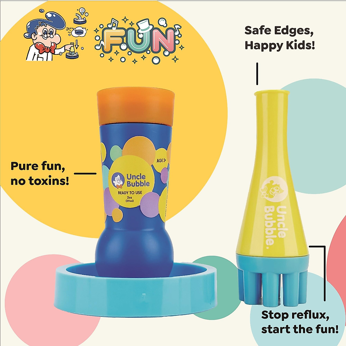 Uncle Bubble Mini Bubble Blower - Non Toxic Plastic Confetti Bubbler, Fun Summer Toys for Kids, Girls and Boys, Blow Thousands of Mini Bubbles in One Breath