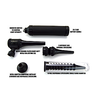 TAXXAN Veterinary Black Otoscope ENT Diagnostic Set with Metal Adapter to USE Standard Disposable Speculum …