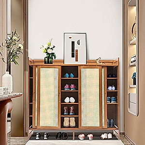 kunghei 6-Tier Large Shoe Cabinet or Home Organizer Cabinet Shoe Rack with Doors, Bookshelf Entryway Shoe Storage Cabinet with Storage Shelves for Entryway, Hallway, Closet, Living Room