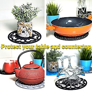 3 Set Silicone Trivet Mats With 1 Extra Large Included | Intricately Carved Insulated Flexible Durable Non Slip Thick Round Premium Trivets for Hot pots and pans | Black