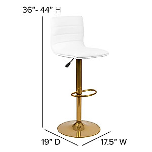 Flash Furniture Vincent Modern White Vinyl Adjustable Bar Stool with Back, Counter Height Swivel Stool with Gold Pedestal Base, Set of 2