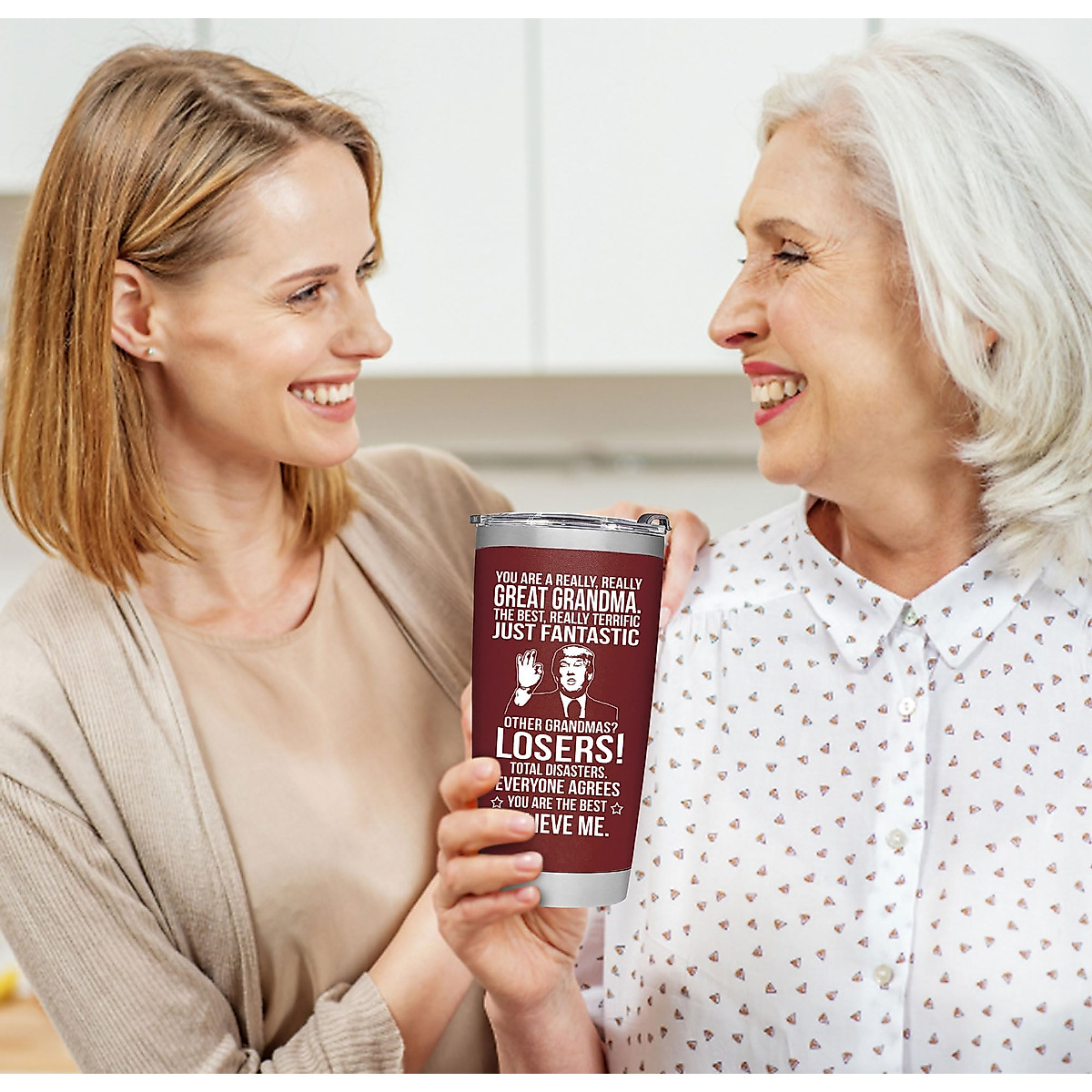 BETHEGIFT Mothers Day Gifts for Grandma from Grandaughter, Grandson, Kids - Great Grandma Coffee Tumbler on Birthday, Christmas, Durable Stainless Steel, Insulated for Hot or Cold Drinks 20oz, Red