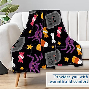 Halloween Spider Black Prints Soft Warm Cozy Blanket Throw for Bed Couch Sofa Picnic Camping Beach, 150×100cm