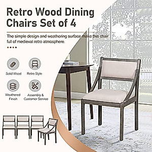 Merax (Gray Farmhouse 4-Piece Wooden Upholstered Cushion for Kitchen Dining Living Room, Set of 4, Table Set-4 Chairs