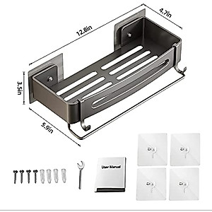 Mustorn Shower Shelves Adhesive Shower Caddy Gray Shower Organizer 2 Pack Shower Rack Rustproof Bathroom Shelf with Towel Bar and Removable Hooks