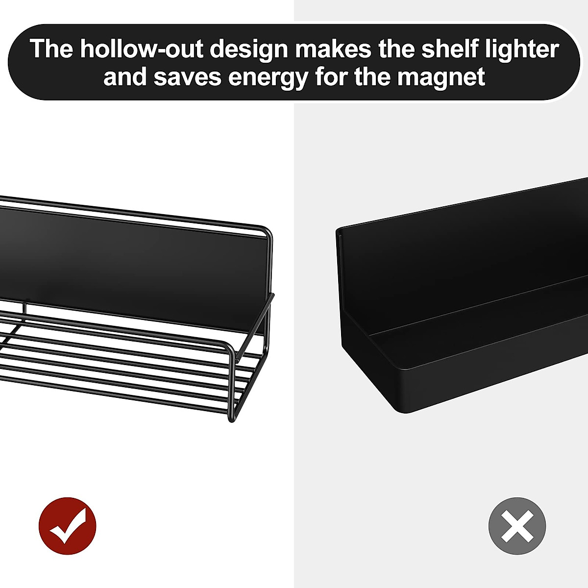 Mystozer 2 Pack Magnetic Spice Rack Organizer, Space Saver for Refrigerator and Microwave Oven, Magnetical Fridge Shelf for Jars, Seaoning, tins and Utensils Black