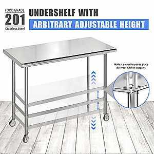 Food Prep Stainless Steel Table, Commercial Workbench with Caster Wheel, Heavy Duty Food Prep Worktable for Restaurant, Home and Hotel, Sliver (24" x 48" x 35")