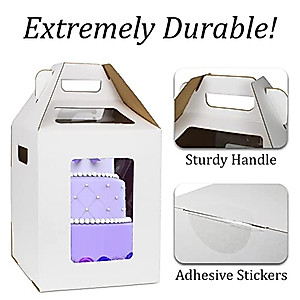 CAKINBOX Tall Cake Boxes with window and Cake Boards in 2 sizes 10x10x12 & 12x12x14 Tall Cake Carrier, Tiered Cake Box, Layer Cake, tier cake boxes, large cake box (PACK 4)