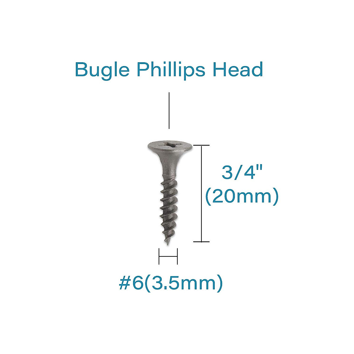 IMScrews 200pcs #6 x 3/4" Flat Head Phillips Drywall Screws, Fine Thread, Sharp Point Sheetrock Wood Screws, Carbon Steel, Gray Phosphate
