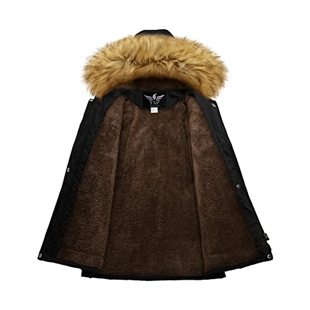 YXP Women's Winter Thicken Military Parka Jacket Warm Fleece Cotton Coat with Fur Hood (Black,XL)