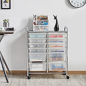Yaheetech 12 Drawers Rolling Storage Cart Multipurpose Movable Organizer Cart Storage Bin Trolley Tools Scrapbook Paper Organizer on Wheels, White