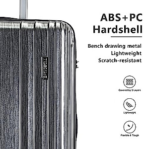 TydeCkare Luggage Set 3 Piece 20/24/28, 20" carry on with Front Pocket & 24/28" with Expandable, ABS+PC Suitcase with 4 Silent Wheels, TSA, YKK, Silver Grey