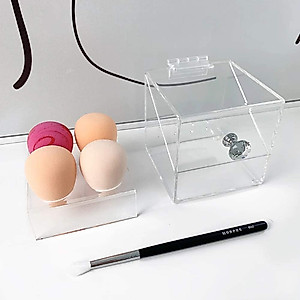 Acrylic Beauty Blender Sponge Holder With Dustproof Lid Clear 4 Hole Solution Makeup Sponges Display Stand For Bathroom (Clear-4holes)