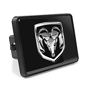 iPick Image, Compatible with - RAM Head Logo UV Graphic Black Metal Face-Plate on ABS Plastic 2 inch Tow Hitch Cover