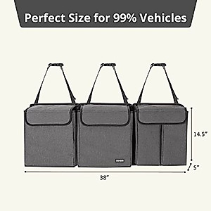 VEHEBE Trunk Organizer for Car, Large Capacity, Never floppy, Super Security Hook & Loops, Sturdy Material, Detachable Car Organizer, Insulated Bag included