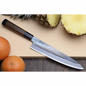 Yoshihiro Kurouchi Black-Forged Blue Steel Stainless Clad Gyuto Chefs Knife Ebony Handle (8.25'' (210mm) & No Saya)