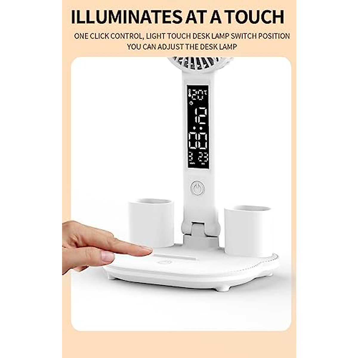 Desk Lamp LED, Lamp with Fan - Foldable Multifunction Table Lamp with Clock Date and Calendar - Led Desk Light with Pen Holder for Bedroom, Home Office Desk Lamp - Reading Table Lamp