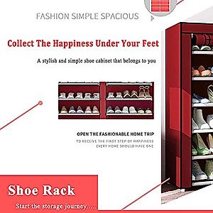 6 Tier Shoe Rack Organizer for 36 Pair Shoes, Double Rows 12 Lattices Free Standing Shoe Cabinet Storage Shelf Holder with Non-Woven Fabric Dustproof Cover,Large Portable Closet Shoe Tower (Wine Red)
