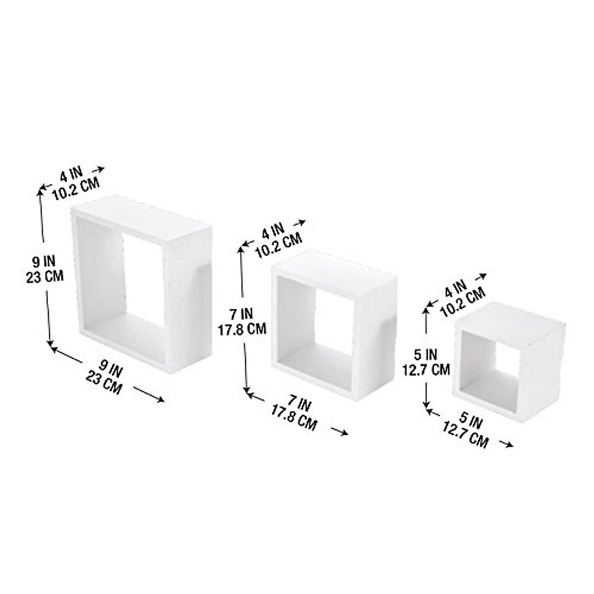 Melannco Floating Square Cube Shelves, for Bedroom, Living Room, Bathroom, Kitchen, Nursery, Set of 3, White, 3 Count