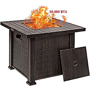 HAPPYGRILL Propane Gas Fire Pit Table Outdoor Patio Gas Burner Stove Fire Table, 50,000 BTU Propane Fire Pit Table with Lid
