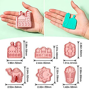 6 Pieces Eid Mubarak Cookie Cutters Set, Islamic Muslim Ramadan 3D Sugar Cookie Pie Crust Cutter Pastry Fondant Stamper Baking Mold Cake Decorating Tool, Embossing, Lantern, Camel, Star, Moon