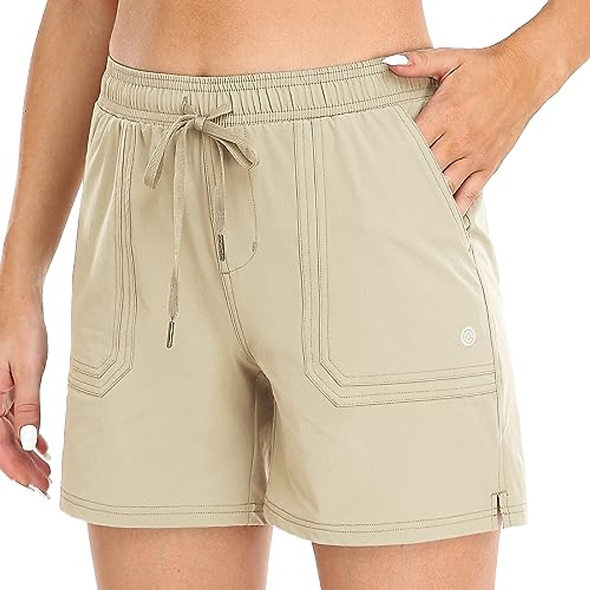 YAMXDM Women's Hiking Shorts, Golf Running Shorts Quick Dry Workout Summer Sports Shorts with Lightweight Pocket Khaki