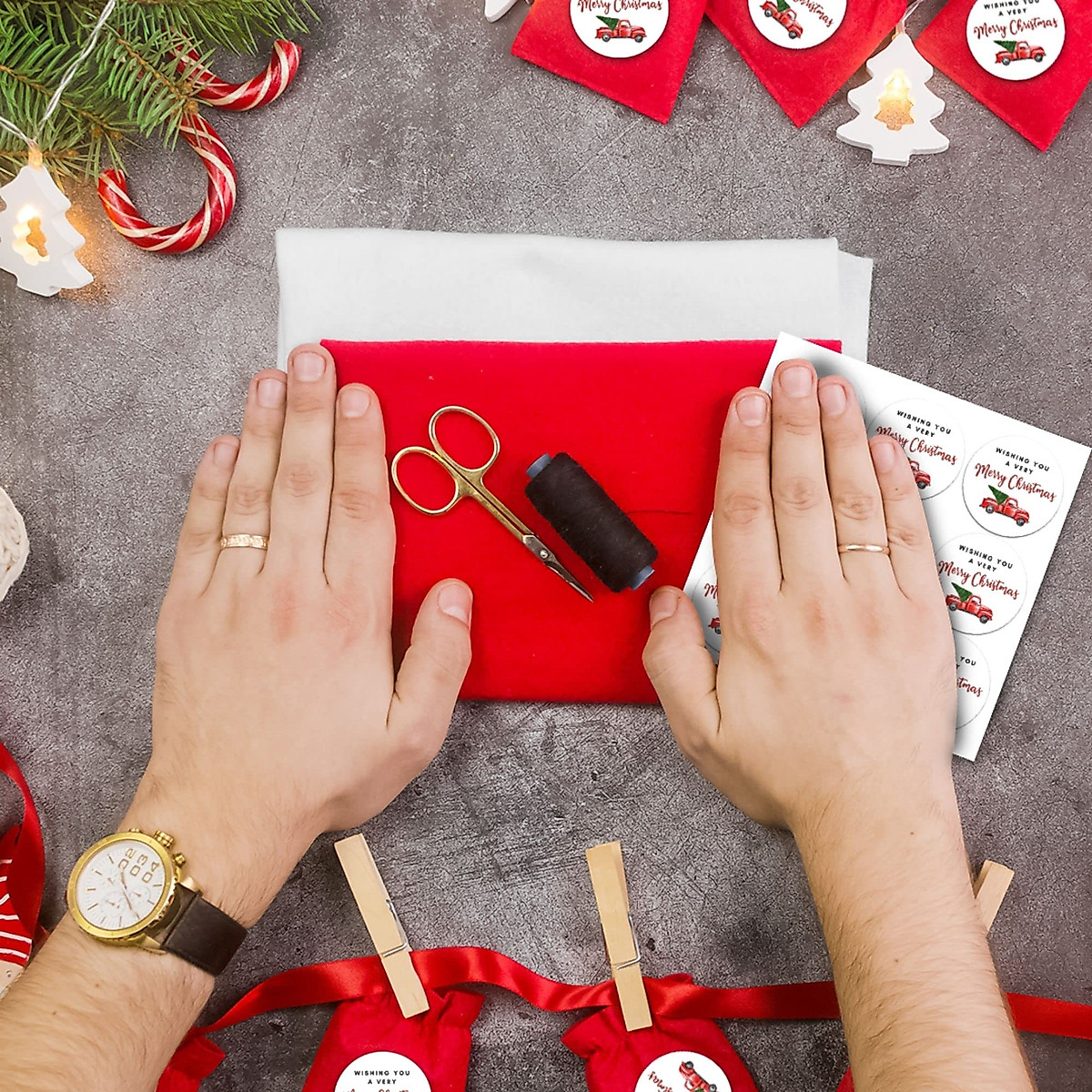 Mobiusea Creation Merry Christmas Stickers | Envelope Seals | 1.4 inch | Red Truck Labels | Waterproof | 90-Pack for Christmas Gifts, Holiday Stickers for Envelopes, Holiday Cards