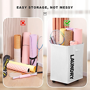 JOYBOS Laundry Basket Laundry Hamper Clothes Hamper - 13.5 "Wide Foldable Rolling Laundry Basket with Wheels, Laundry Room Organization, Big Slim Hampers for Laundry, 100L (Beige)