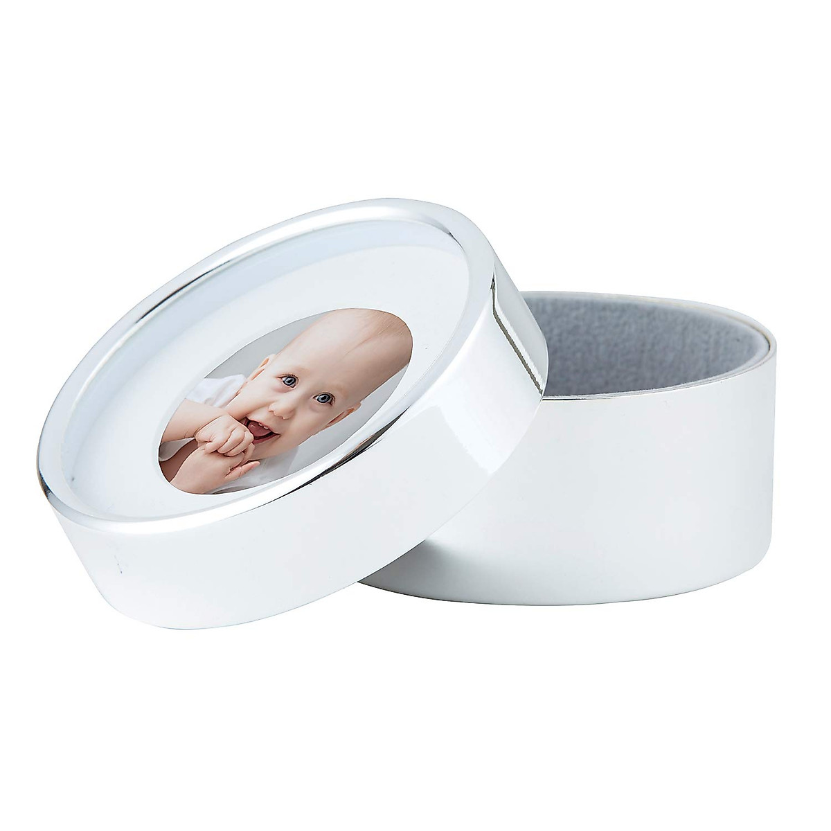 Stephan Baby Silver-Plated Keepsake Trinket Box; Lid Holds a 2" X 2" Photo