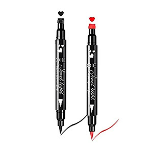Mysense 2PCS Liquid Eyeliner Stamp Pen Set, Red & Black Heart Stamp Eyeliner Pencil Eye Liner Stencils, Waterproof Smudge-proof Eyeliner for Women Girls Halloween Harley Quinn Costumes Cosplay Makeup