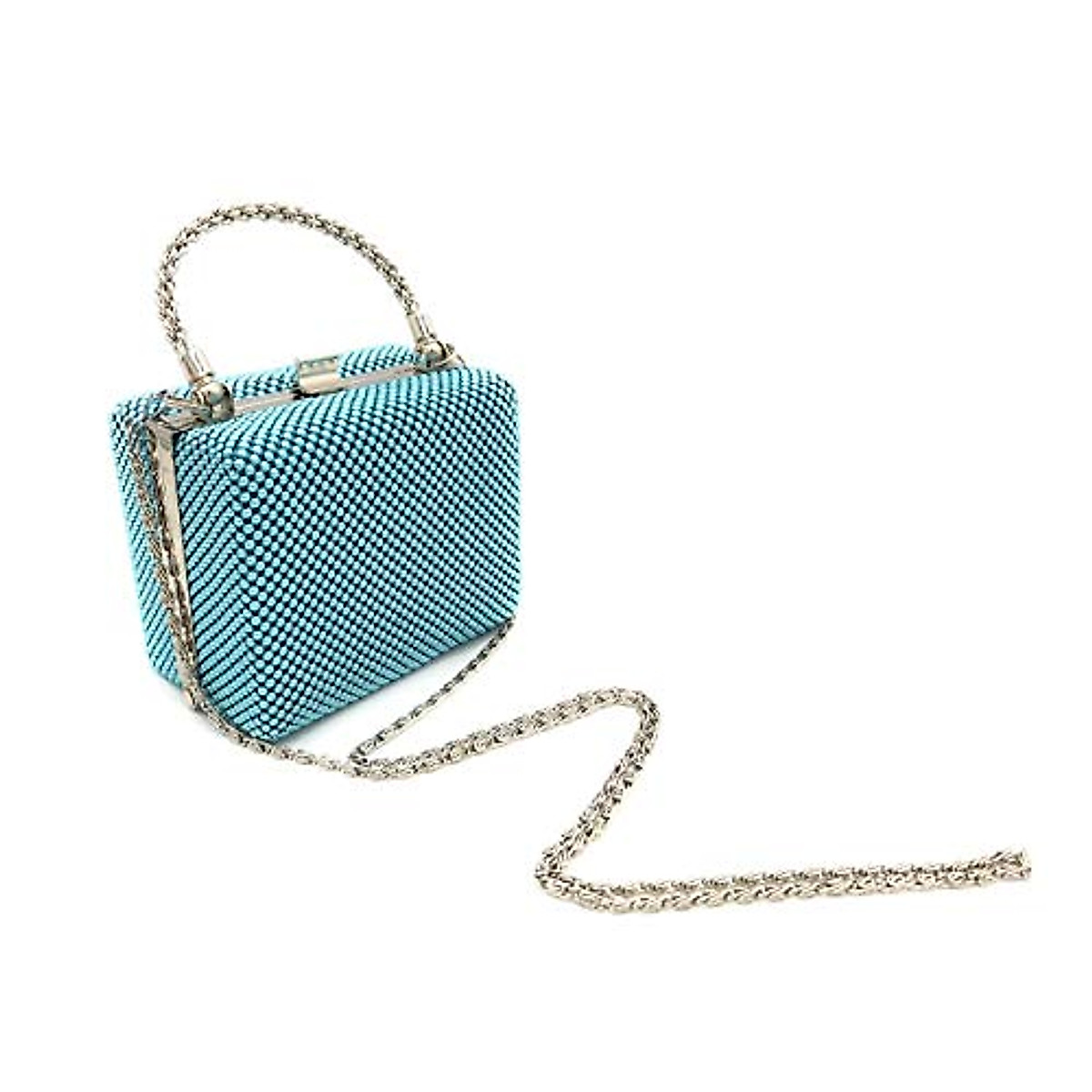 XX-Small clutch Metal beaded mesh evening box purse for Cocktail Party Prom Wedding Banquet (Matt-Blue)
