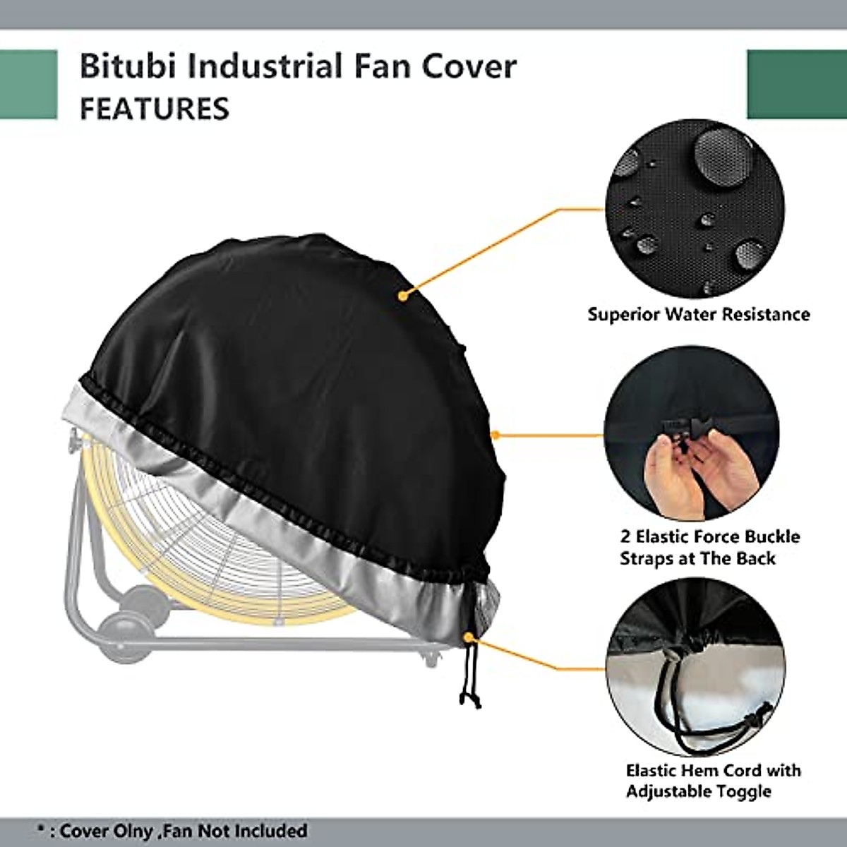 Bitubi Industrial Drum Fan Cover,Waterproof Outdoor Fan Covers,Compatible for 24 Inch Heavy Duty Metal Industrial Drum Fan,Black