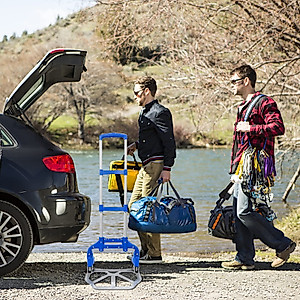 Kcelarec Portable Folding Hand Truck Aluminium Luggage Trolley Cart and Dolly 165 lbs Capacity with Bungee Cord, Telescoping Handle, PVC Wheels Double Bearings for Travel Office Auto Moving (Blue)