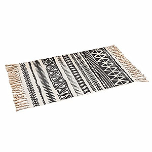 HLOVME Woven Cotton Boho Area Rug with Tassel 2' x 3' Washable Indoor/Outdoor Rugs for Living Room Bedroom Kitchen Hallways Floor