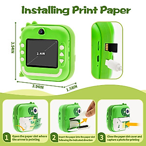 Nameer kids camera instant print,1080P HD Digital Camera with 32G SD Card,24MP Photography and selfies,Toddler Portable Camera Toy Age 3-14,Birthday for 3-14 Year Old Girls Boys-Green