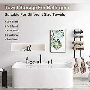 GALLIS 2 Pack Towel Racks for Bathroom Wall Mounted, Metal Towel Holders for Rolled Towels, Bath Robes and Yoga Supplies, Towel Storage Organizer for Spa, Salon, RV, Black