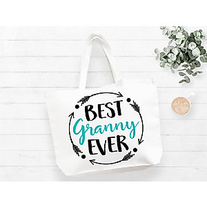 COCOVICI Granny Tote Bag | Grandma Gifts | Granny Gifts | Granny Christmas Gift | Christmas Gift from Grandkids (Best Granny Ever Turquoise/Black Font)