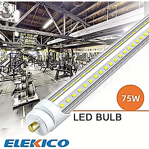 ELEKICO 75w 8ft Led Bulbs, 9500lm 5000k 8' Led Bulbs, V Shaped Clear Cover T8 Led Tube Lights 8ft, T8 Led Bulbs 8 Foot, 8' Led Replacement for T8 T10 T12 F96t12 Fluorescent Tubes