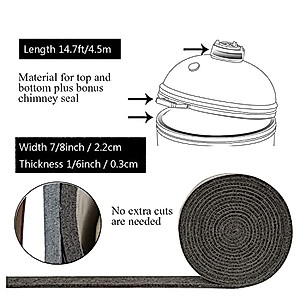 Smoker Gasket Seal, High Temp Grill Gasket Replacement, 14.7FT 7/8"x1/6" BBQ Smoker Gasket, Pre-Shrunk Accessories Self Stick Tape Felt High Seal Material