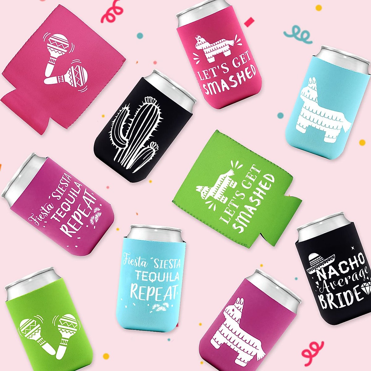 12-Pack Fiesta Bachelorette Party Can Sleeves Nacho Average Bride Can Sleeves Favor for Mexico Bachelorette Party Supplies Final Fiesta Party Decorations