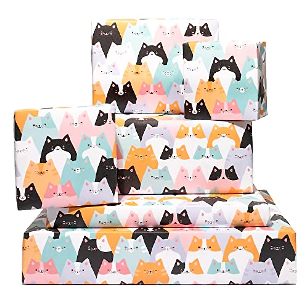 CENTRAL 23 Cats Wrapping Paper - 6 Sheets of Birthday Gift Wrap for Her - Kitten Kities - Fun Gift Wrap for Cat Owner - For Fur Mom - Pastel Colors - Recyclable