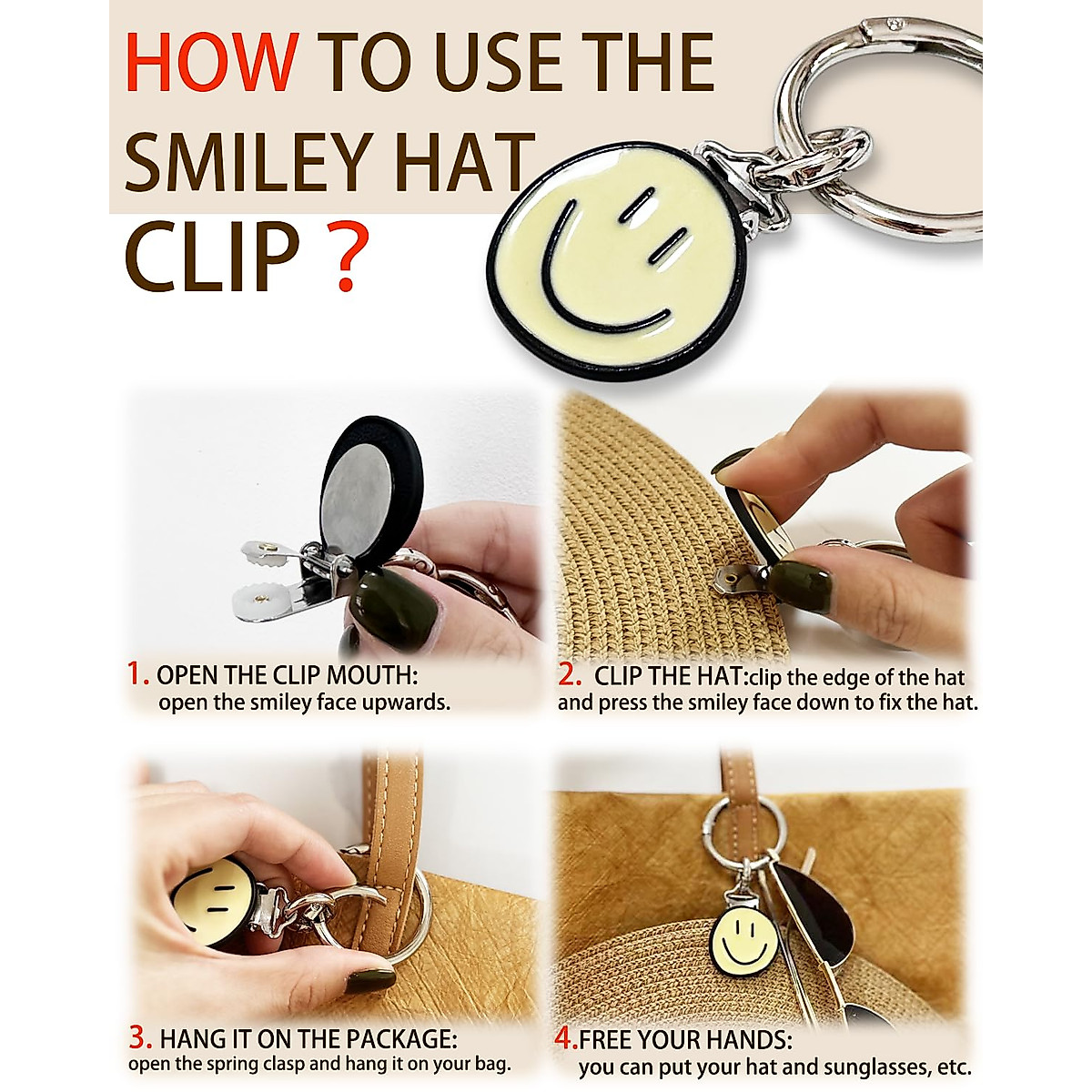 KEYDUACU Hat Clip - Hat Holder for Travel on Bag，Hat Clip for Travel (Metal, Yellow)